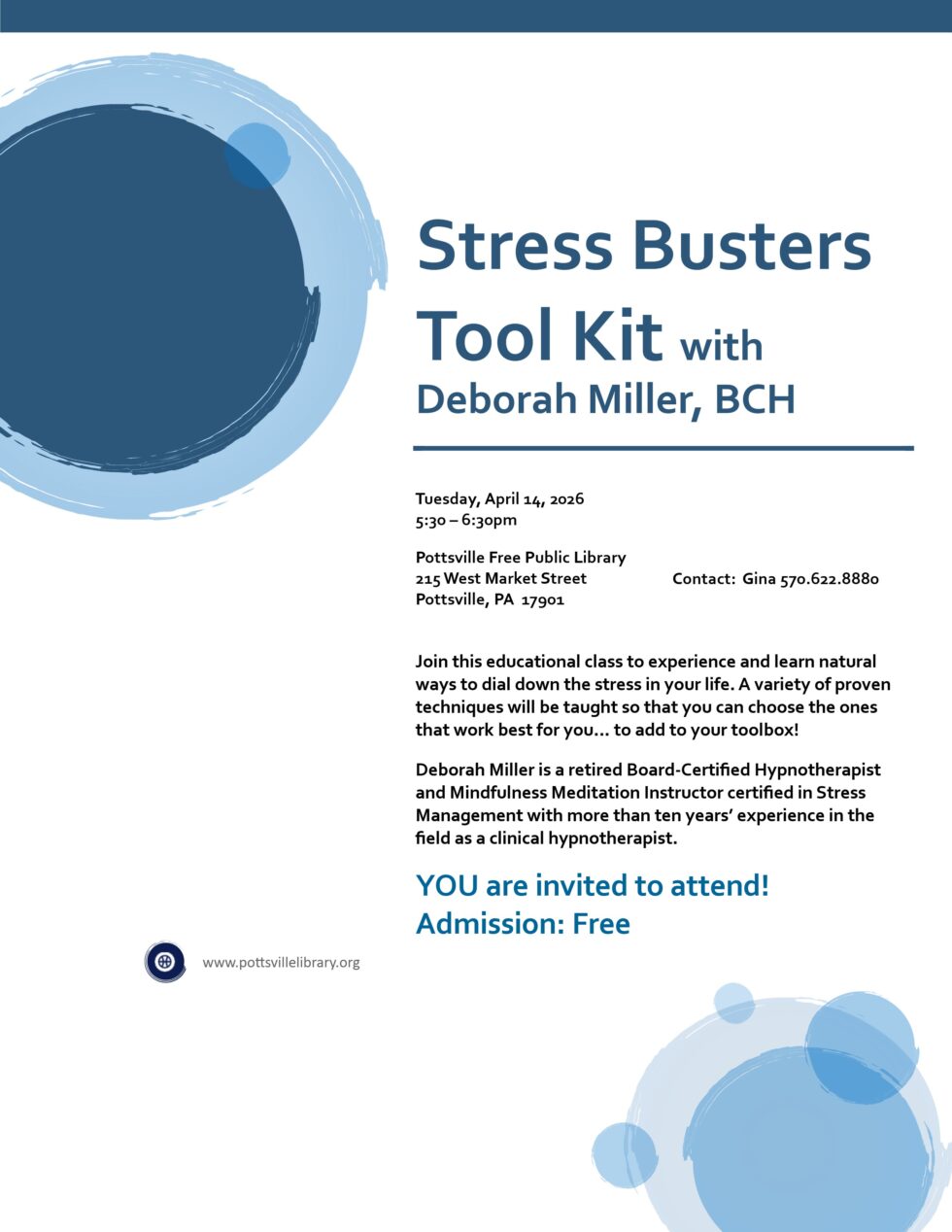 Stress Busters Tool Kit with Deborah Miller, BCH - Pottsville Free ...